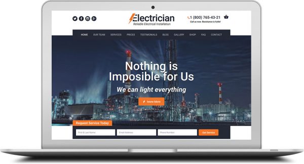 Electrician - Electricity Services WordPress Theme - SmartDataSoft