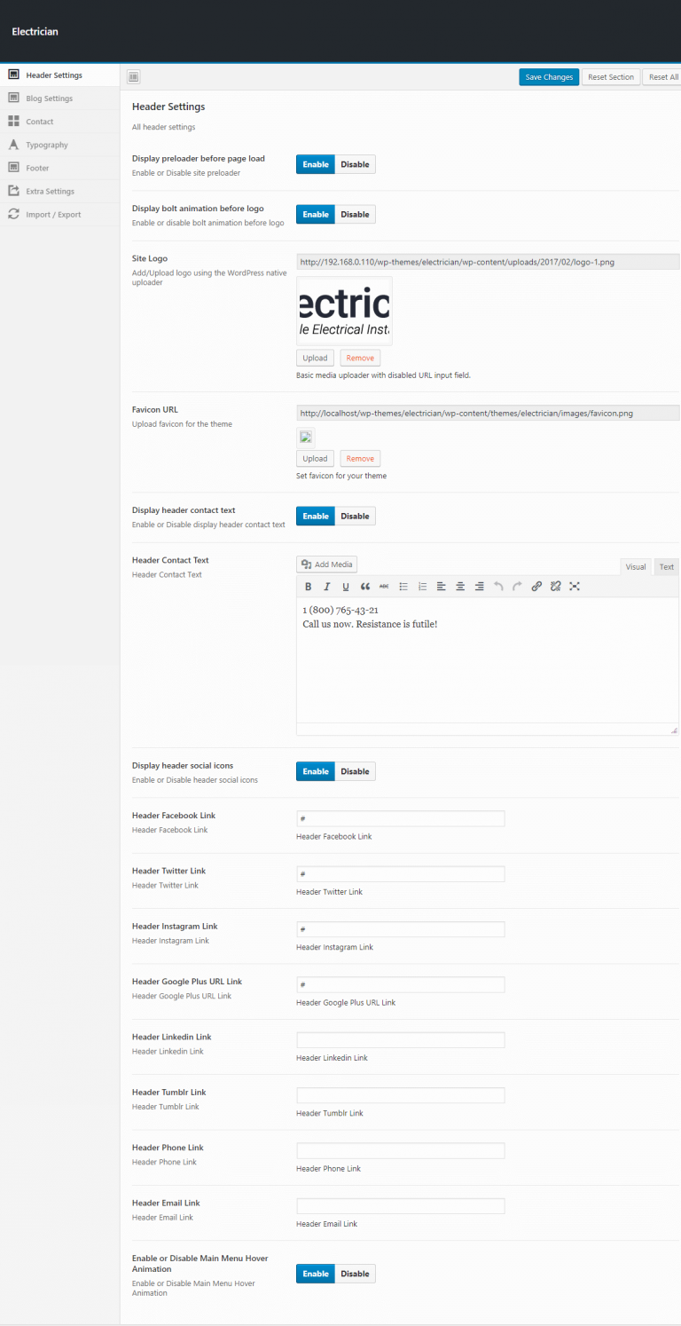Header Settings - SmartDataSoft