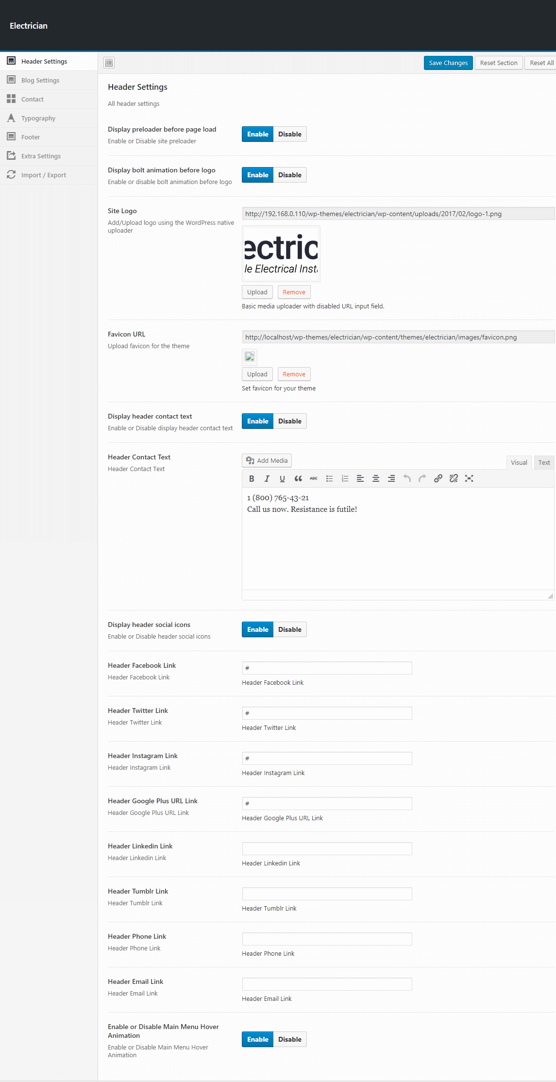 Header Settings - SmartDataSoft