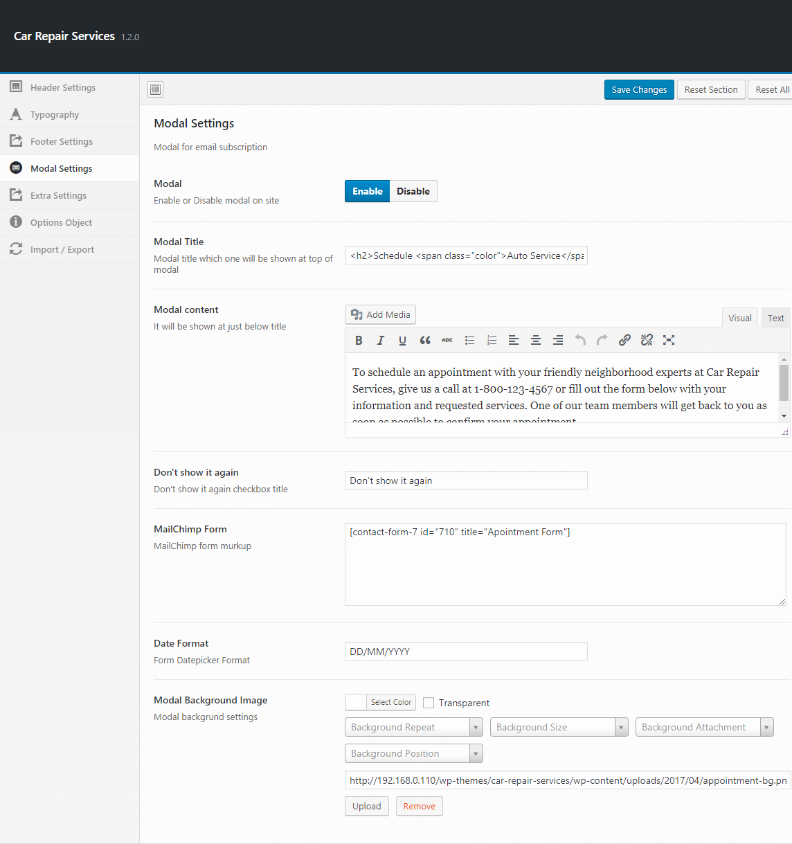 Modal Settings | SmartDataSoft