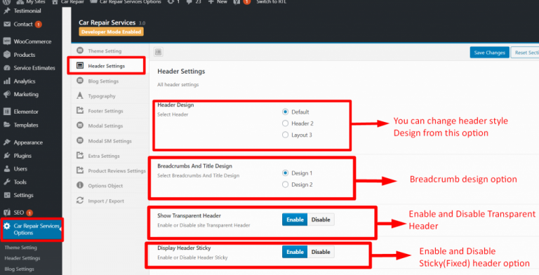 Header Settings - SmartDataSoft